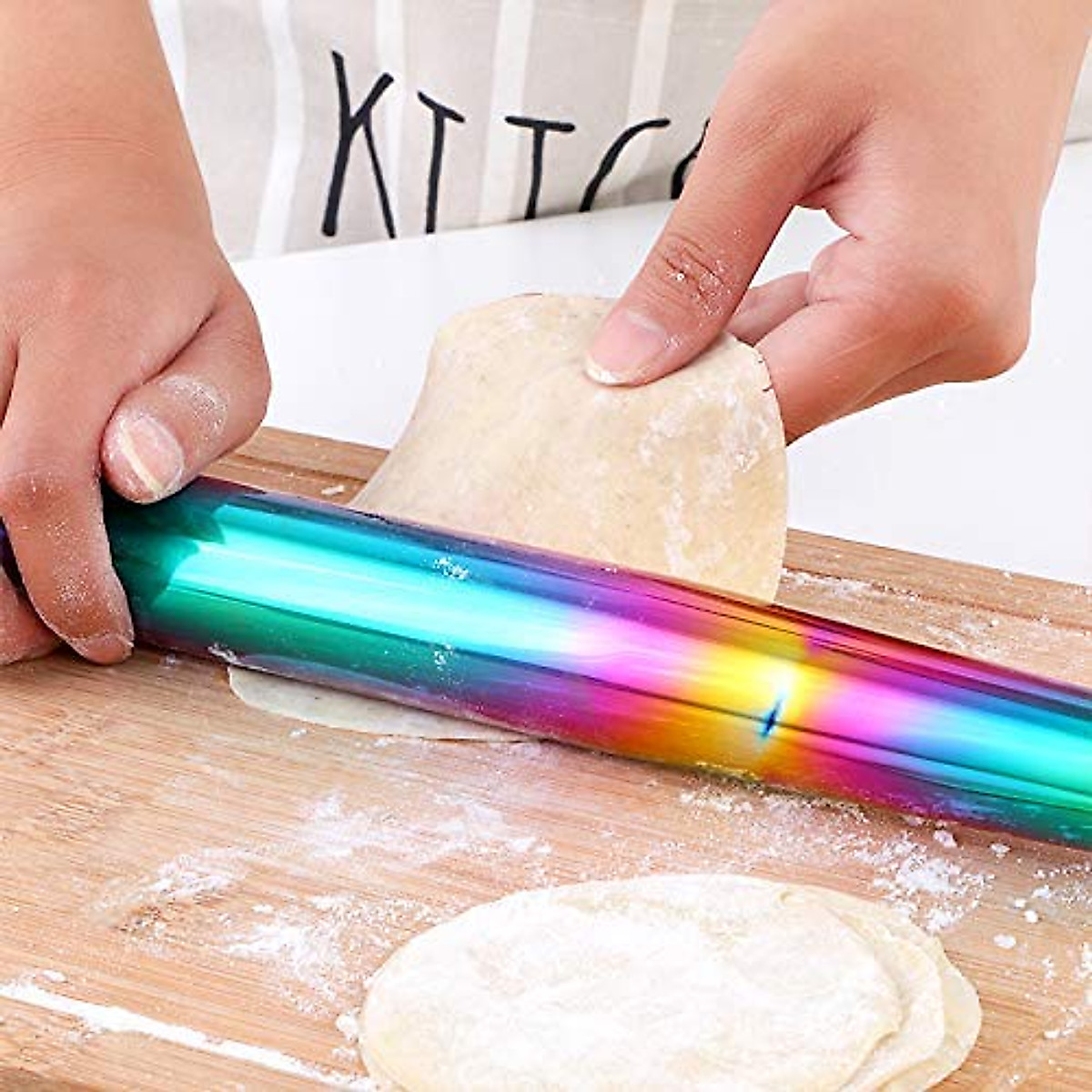 Buyer Star Rainbow rolling pin-15.8-inch Professional Rolling Pin Fondant, Dumplings, Cookies, Pizza Dough, Pasta, Pie Crust, Pastry - Metal French Rolling Pin Roller (NO.0)
