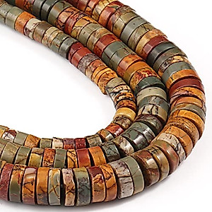 Natural Picasso Jaspers Stone Flat Round Rondelles Loose Spacer Beads for Jewelry Making DIY Bracelets Accessories