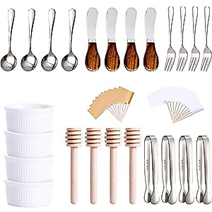 Charcuterie Accessories(25 Psc), Cheese Spreaders For Charcuterie Board, Mini Serving Spoons, Blank Toothpick Flags，Bowl For Christmas Pastry Making，forks And Mini Serving Tongs