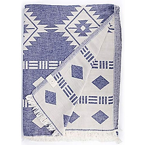 Bersuse 100% Cotton Belize XL Throw Blanket Turkish Towel - 75x90 Inches, Dark Blue