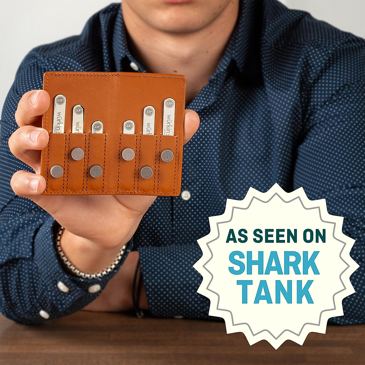 Würkin Stiffs Assorted Power Stays Magnet Collar Stay Travel Set | Tan Leather Wallet Case | Gift for Men | Seen on Shark Tank
