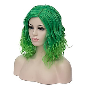 Ruina Green Wigs for Women 14'' Short Curly Wavy Bob Wig Colorful Synthetic Wig, Cute Hair Wigs for St Patricks Day Party Halloween R019GR