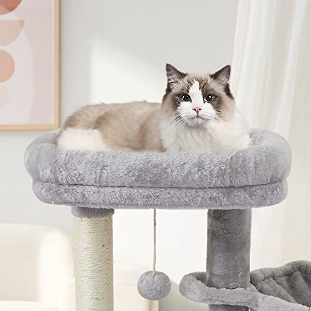 FISH&NAP US16H Cute Cat Tree Cat Tower for Indoor Cat Condo Sisal Scratching Posts with Jump Platform Cat Furniture Activity Center Play House Grey