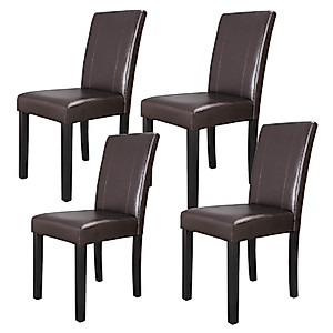 SUPER DEAL Faux Leather Dining Chair Set of 4 with Wood Legs Waterproof & Oilproof Stretch Kitchen Dining Room Restaurant Chairs, Espresso