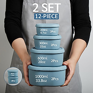 ISSEVE 12Pcs/Set Nesting Silicone Food Storage Containers with Lids, BPA Free Reusable Meal Prep Silicone Containers Airtight, Freezer Dishwasher Safe (33.8oz, 20oz, 10oz, 6.7oz, 1.3oz) (Blue)
