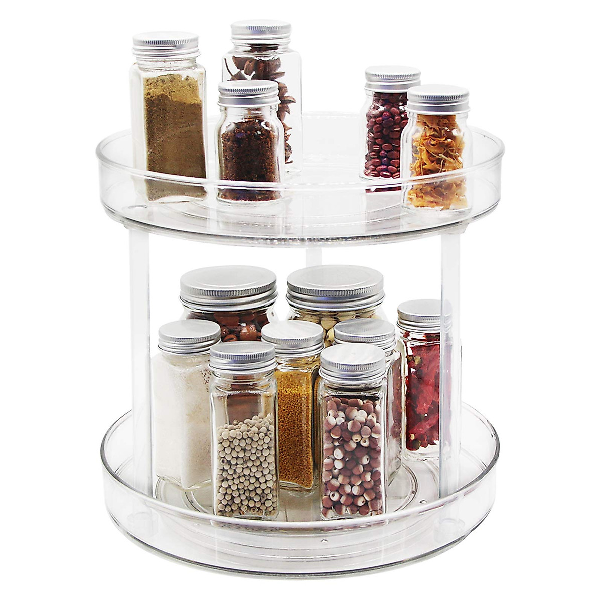 Popdylan 2 Tier Lazy Susan - 360 Degree Rotating Spice Rack - Turntable Cabinet Organizer for Cabinet, Fridge, Kitchen, Bathroom, Vanity Display Stand (10.6in)