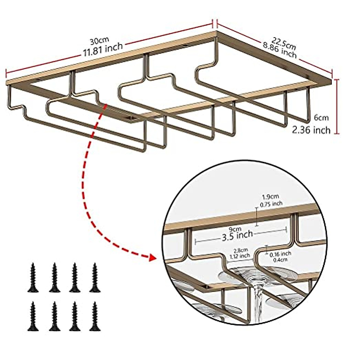 YFQHDD Wine Glass Rack Metal Goblet Holder Hanging Wine Glass Rack for Bar Kitchen Home Storage Tool