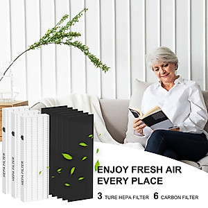 Ganteny True HEPA Filter Replacement Compatible with Fellowes AeraMax 100 90 DX5 DB5 Air Cleaner Purifier, Compared to Part 40101701 9287001 9324001, 3 x True HEPA Filter and 6 x Carbon Pre-Filter