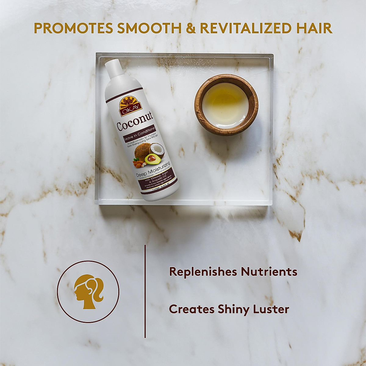 OKAY Coconut Deep Moisturizing Leave In Conditioner Helps Replenish Moisture And Elasticity For Healthy Strong Hair Sulfate,Silicone,Paraben Free For All Hair Types and Textures Made in USA 33oz