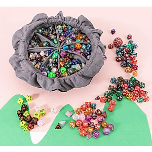 Large DND Dice Drawstring Bags with Pockets Black Storage Bag for RPG MTG Game Dices Capacity Over 300 Dice