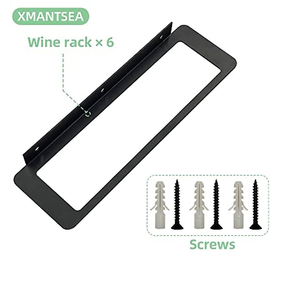 XMANTSEA Wine Rack Wall Mounted, Black Metal Iron Hanging Wine Bottle Holder, Wall Display Rack for Standard Wine Bottles, Rustic Wine Storage for Kitchen and Home Décor, Set of 6 (Black)