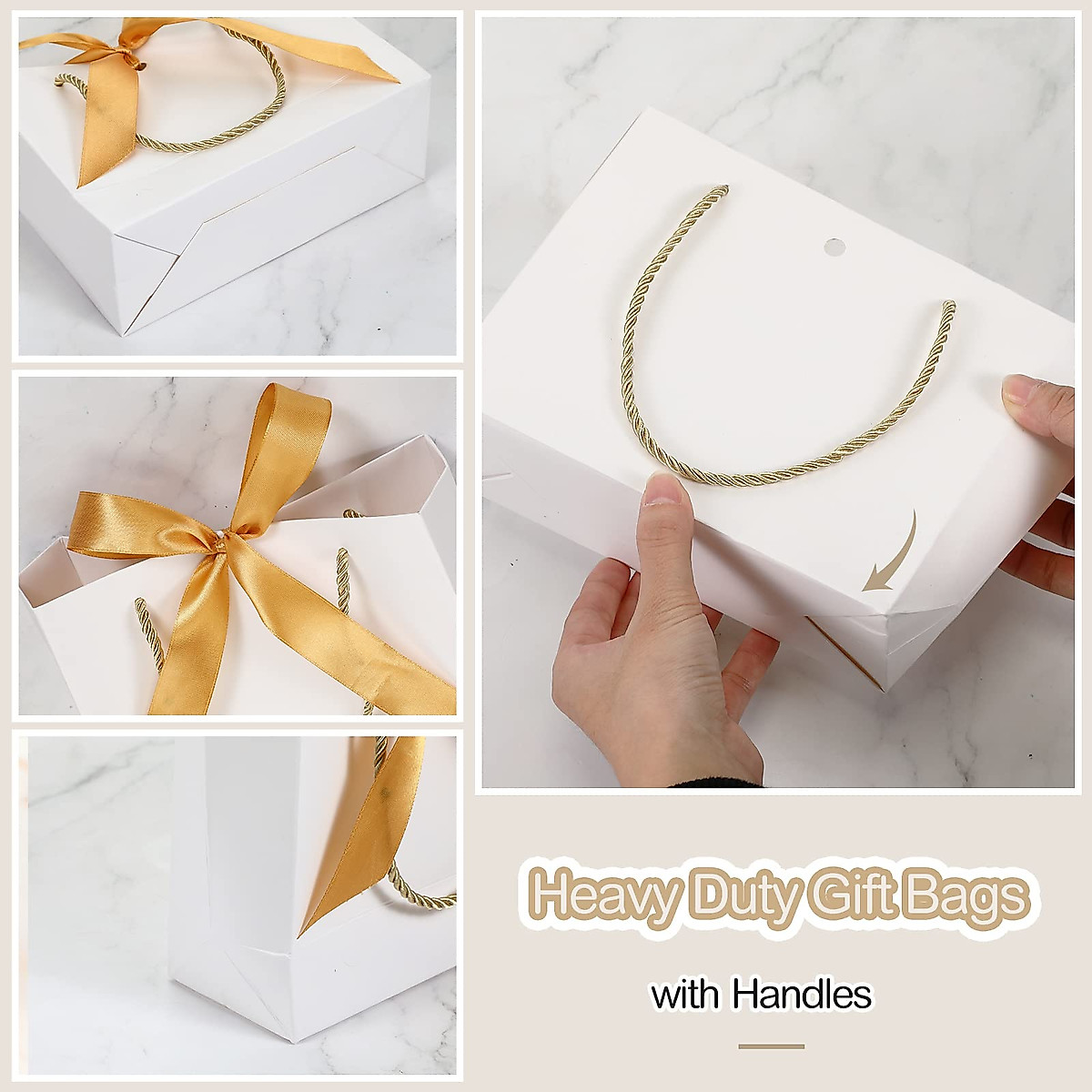 Eaasty 50 Pack Gift Bags with Handles Bulk Wedding Shower Favor Gift Bags White Paper Thank You Gift Bags with Bow Ribbon Wedding Guest Bridesmaid Welcome Gift Bags Birthday Party Favor Bags