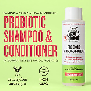 Skout's Honor Probiotic Pet Shampoo & Conditioner with Avocado Oil & Omega-3s, 97% Natural, Paraben & Sulfate-Free, Cruelty-Free, 16oz, Sunkissed Coconut