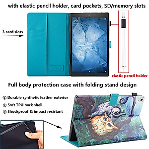 UUcovers for Kindle Fire HD 10 Case 9th/7th Generation (2019/2017) 10.1 inch with Stylus Pencil Holder/Card Slots/Folio Stand PU leather Magnetic Smart Wallet Cover [Auto Wake/Sleep], Oil Painting Owl