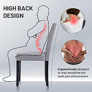 Zanzio Set of 2 Dining, Upholstered Fabric Side Chair Ergonomic High Back Armless with Wood Legs and Padded Seat, Light Gray