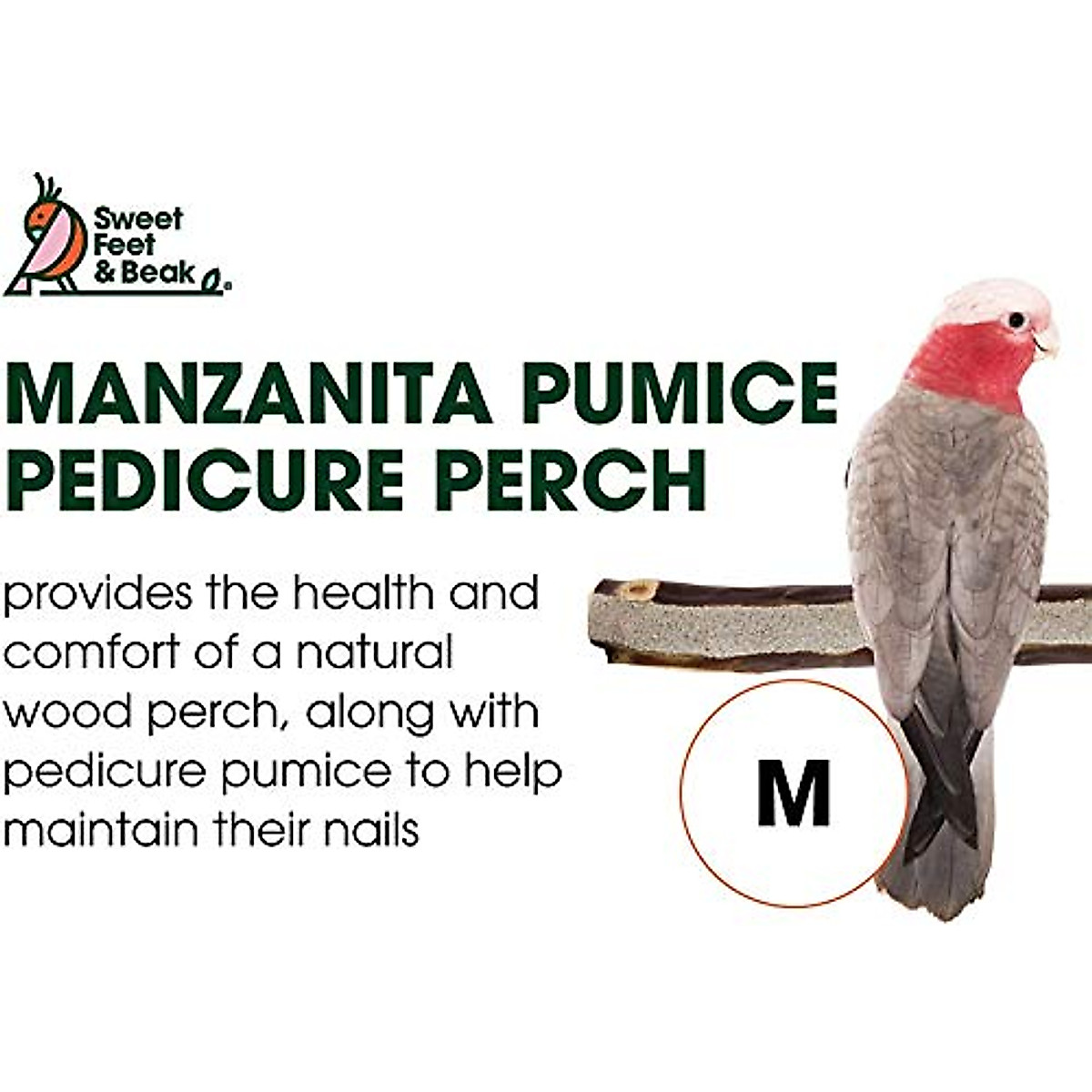 Sweet Feet and Beak Superoost Manzanita Pumice Pedicure Perch- Easy to Install Bird Cage Accessories for Healthy Feet, Nails and Beak - Natural Bird Perches Imitates Birds' Life in The Wild - M 10"