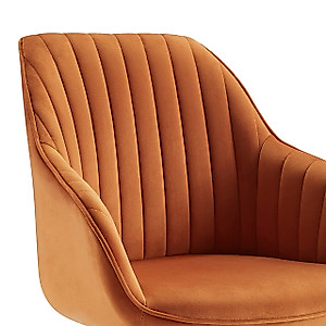 Art Leon Mid Century Modern Swivel Accent Chair, Desk Chair No Wheels, Fabric Upholstered Armchair with Gold Legs, Chair for Bedroom, Cinnamon