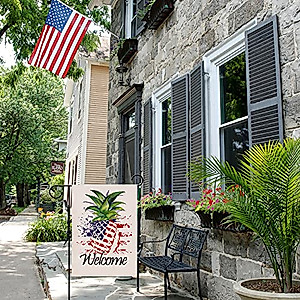 Covido Home Decorative Welcome 4th of July Pineapple American Patriotic Garden Flag, America USA Memorial Day Yard Outside Decor, Spring Summer Seasonal Outdoor Small Decoration Double Sided 12x18