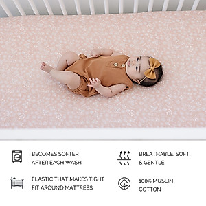 Wildflower Muslin Crib Sheet by Mebie Baby, Soft and Breathable Bed Sheets for Babies, Modern Neutral Bedding for Cribs, Standard Crib Mattress Fitted Sheet, Great for Boy or Girl Room or Nursery