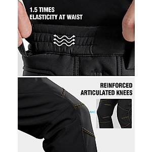 FREE SOLDIER Men's Fleece Lined Outdoor Cargo Hiking Pants Water Repellent Softshell Snow Ski Pants with Zipper Pockets (Black 34W x 30L)