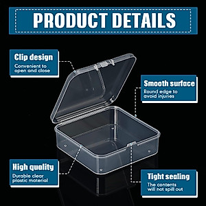 Menkxi 100 Pieces 3 x 3 x 1 Inch Plastic Bead Storage Containers Box Transparent Boxes with Hinged Lid Clear Bead Organizer Box for Small Items DIY Craft Jewelry Hardware Business Cards Game Pieces