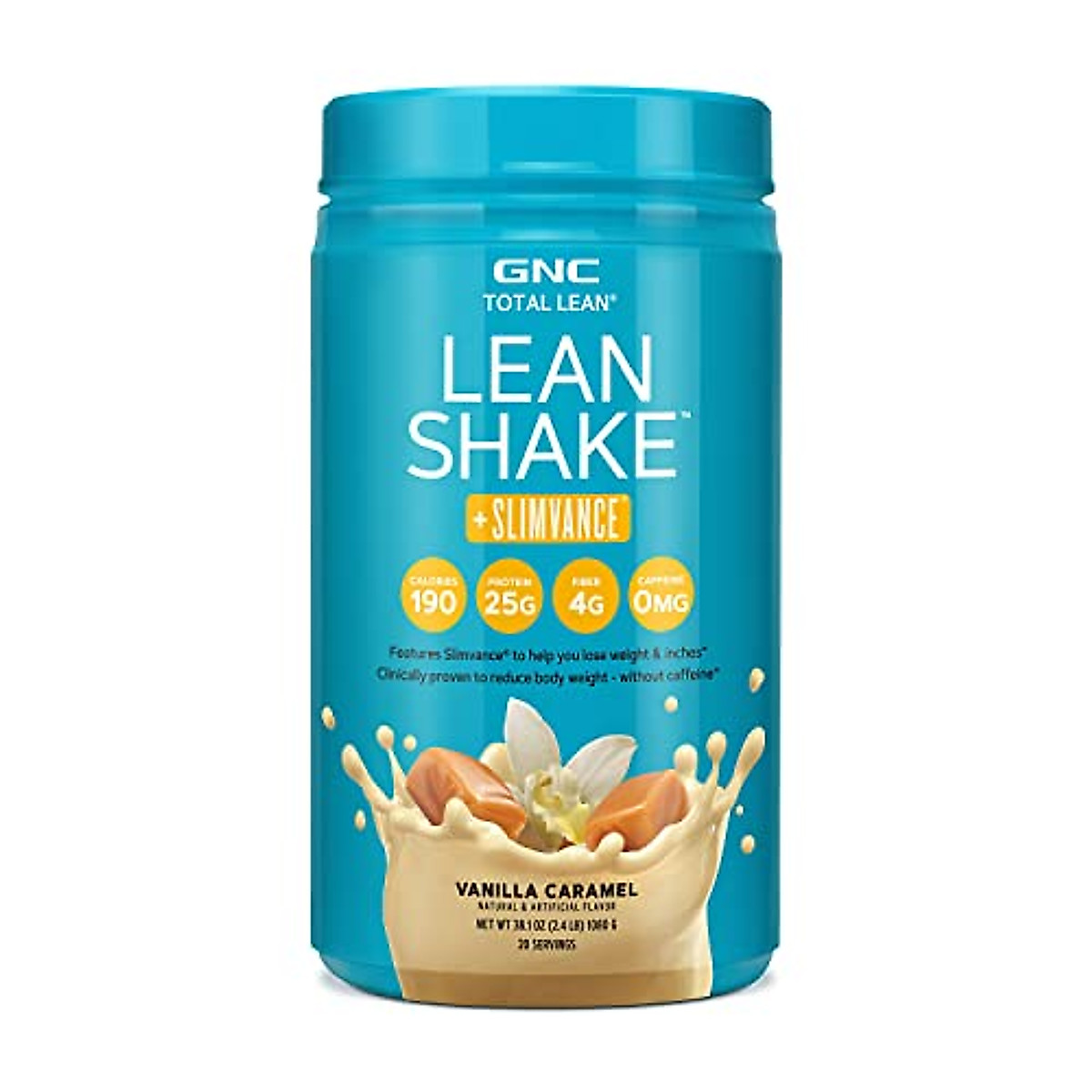 GNC Total Lean Shake + Slimvance | Caffeine Free Protein Powder, Helps Reduce Body Weight | Vanilla Carmel | 20 Servings