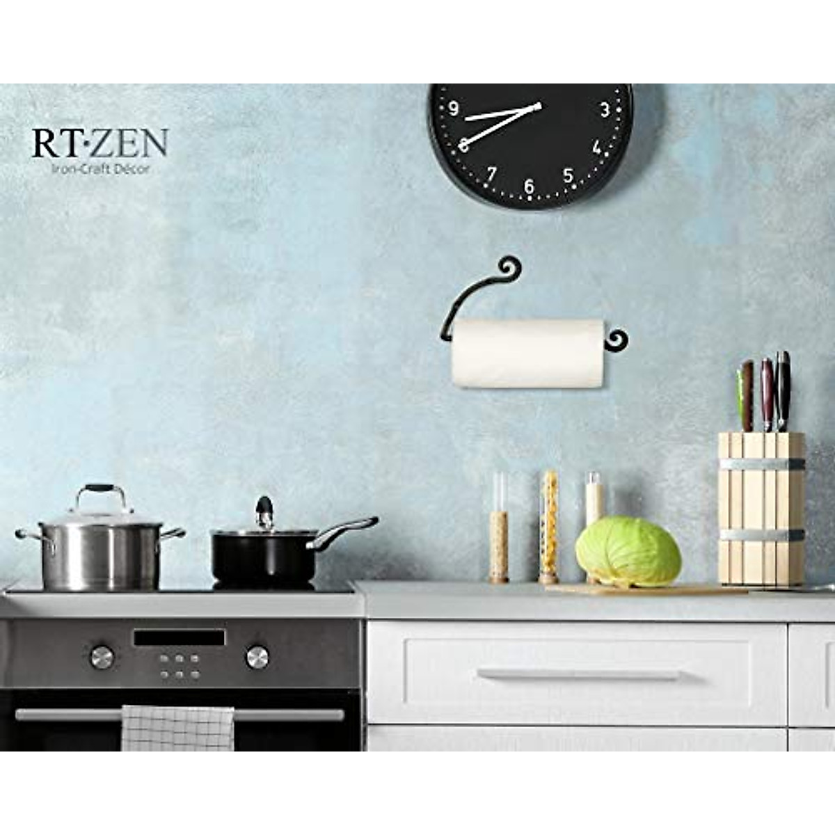 Wall Paper Towel Holder | Black Decorative Wrought Iron Hanger | Wall Mount Fancy Paper Dispenser | Rod Metal Durable & Sturdy | Handmade Crafted by RTZEN-Décor