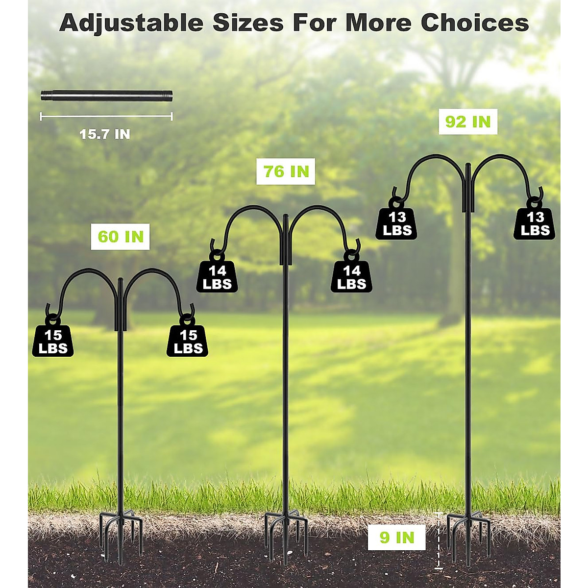 Artibear Double Shepherd Hooks for Outdoor, 76" Heavy Duty Bird Feeder Hangers Garden Hooks with 5-Prong Base, Outside Hanging Pole for Plant Baskets, Solar Light Lanterns, Wind Chimes, 1 Pack
