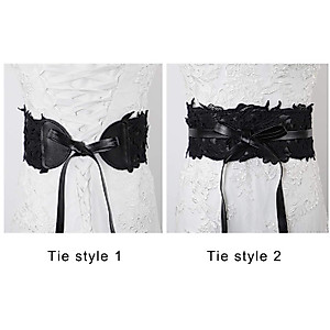 Lovful Womens Faux Leather Lace Wrap Around Obi Belt Waist Boho Band Wide Belts,Black