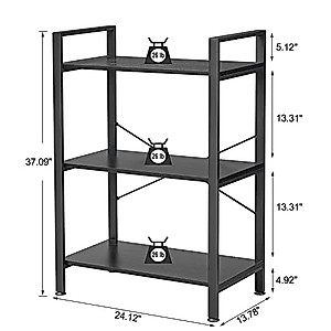 BEWISHOME 3 Tier Bookshelf Open Organizer, Black Small Bookshelf for Small Spaces, Industrial Wooden Storage Bookcase with Metal Frame for Bedroom Living Room and Home Office JCJ42B
