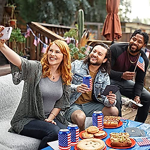 6 Pack American Flag Beer Can Cooler Sleeves 4th of July Decorations, 5.1 x 3.9 Inch Insulated Collapsible USA Pattern Drink Cooler Sleeves for 12 oz Cans and Bottles, Memorial Day Independence Day