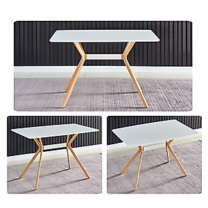 Noskatu Glass Dining Table for 4-6 Kitchen Table with Sliver Metal Legs Large Modern Minimalist Dining Room Table Rectangular Kitchen Table with Tempered Glass for Kitchen Dining Living Room Office