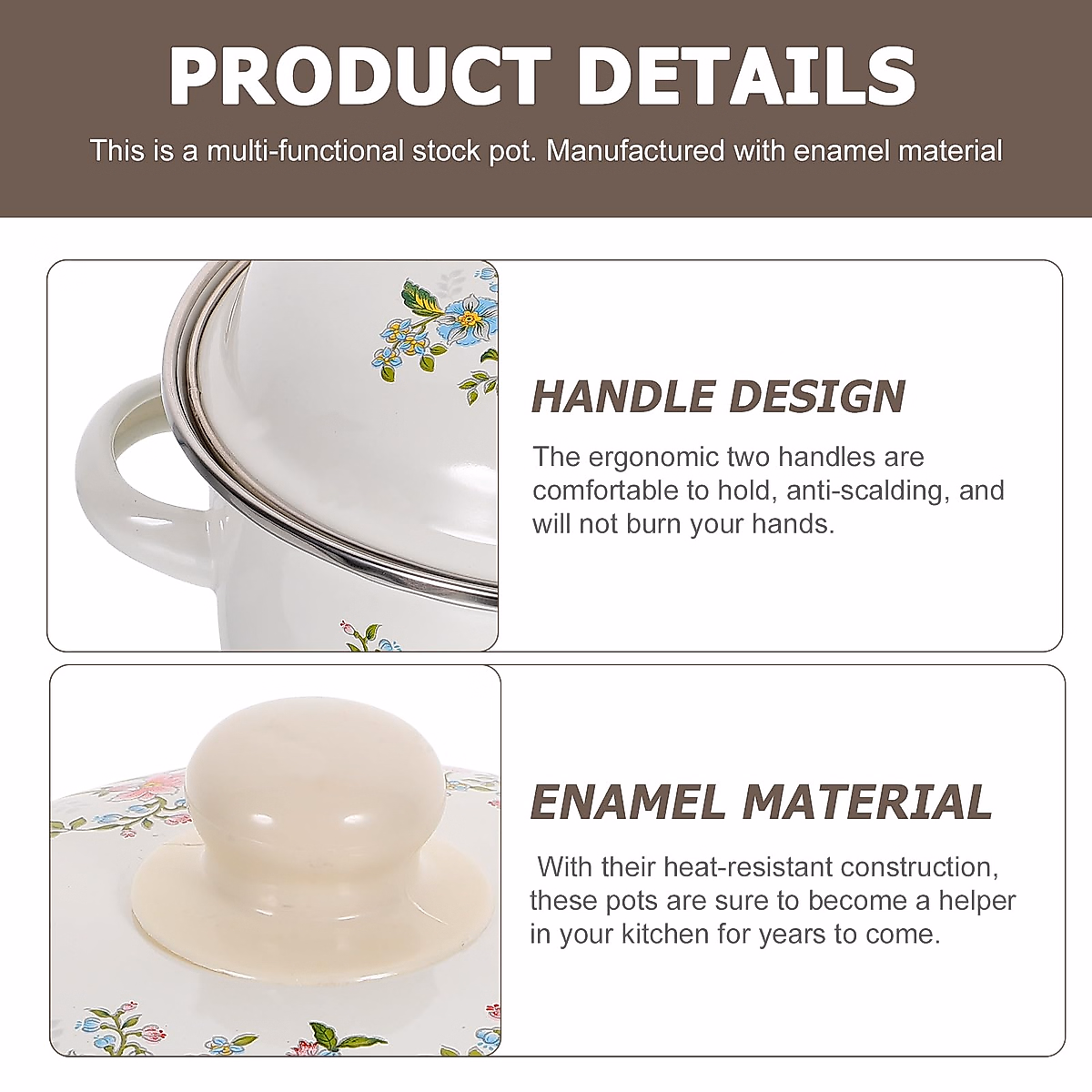 Luxshiny 3pcs Set Enamel Pot Enamelware Pot Double Ear Soup Pot Enamel Casserole Small Pots for Cooking Enamel Cooking Pot Noodles Pot Stockpots for Cooking Stock Pot Food Vintage