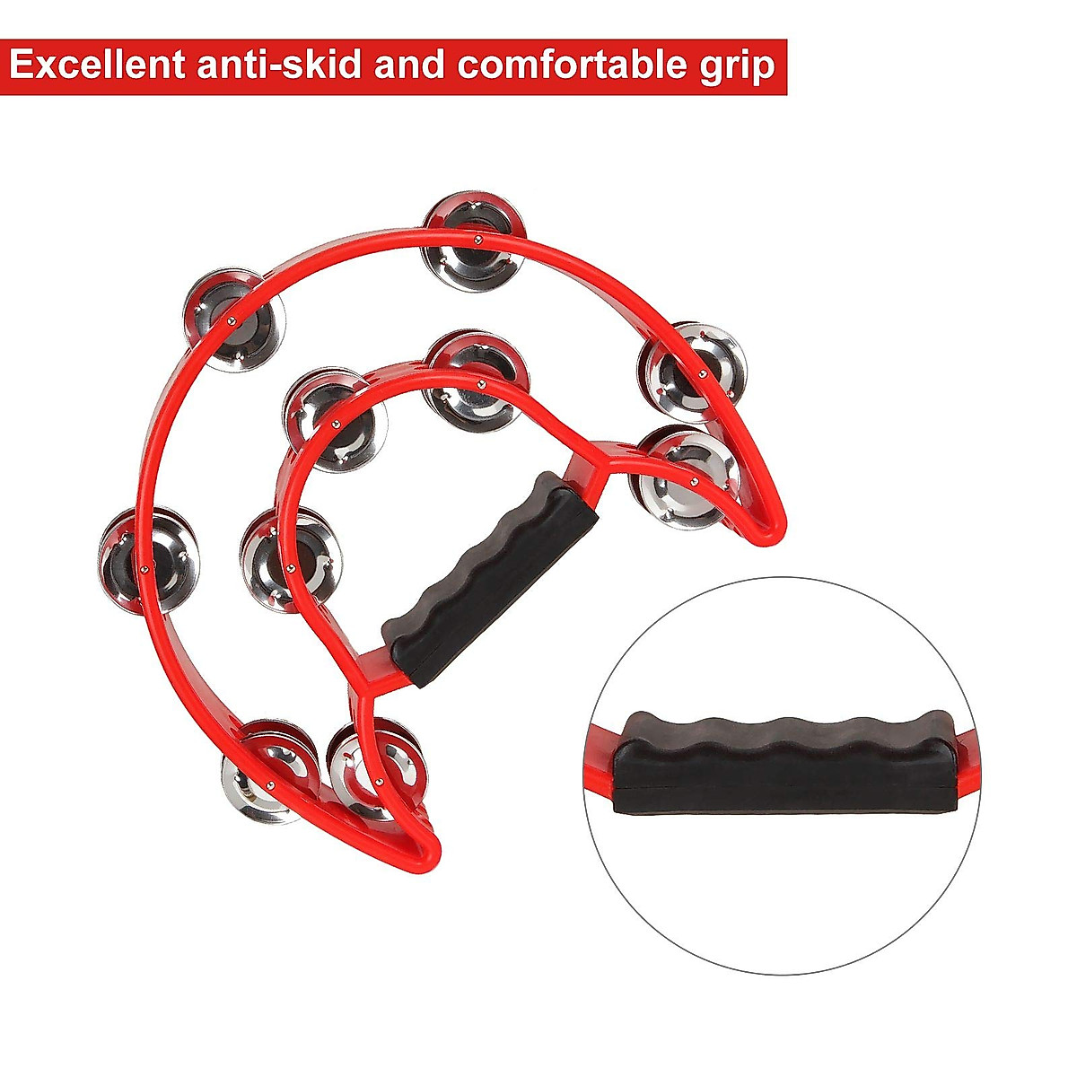 FengWu 4 Pack 9" Half Moon Handheld Tambourine Metal Jingles Tambourines for adults - Double Row, Plastic Musical Percussion Tambourines Music Rhythm Tambourine (Multicolor)