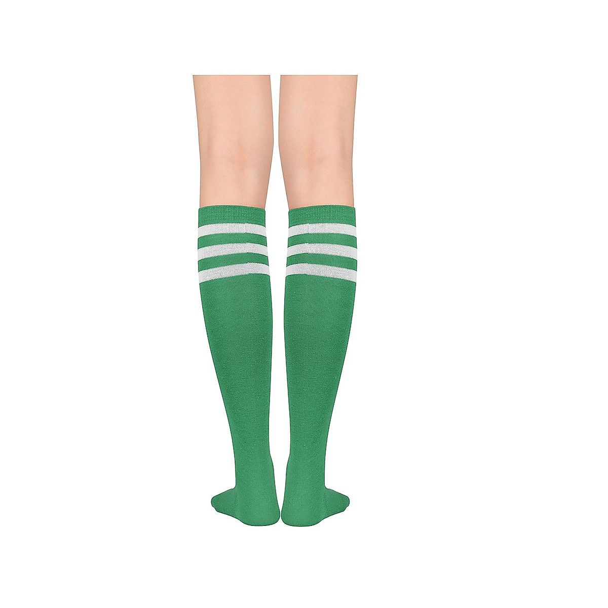 Komorebi Women's Knee High Athletic Socks Stripes Tube Sport Socks Soft Strench High Socks for Women Outdoor Green White One Size
