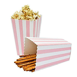 BinaryABC Popcorn Boxes,Stripe Pattern Decorative Dinnerware for Party,11.5 x 5CM,24pcs,Pink