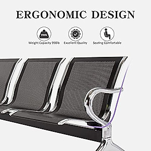 Elesuli 3 Seats Reception Waiting Room Chair Guest Chairs Bench for Hospital Offices Salon Barber Black