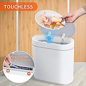 JOYBOS Bathroom Trash Can,3 Gallon Waterproof Automatic Small Bathroom Garbage Can with Lid, Slim Motion Sensor Plastic Narrow Trash Bin for Bedroom, Kitchen, Office,RV White