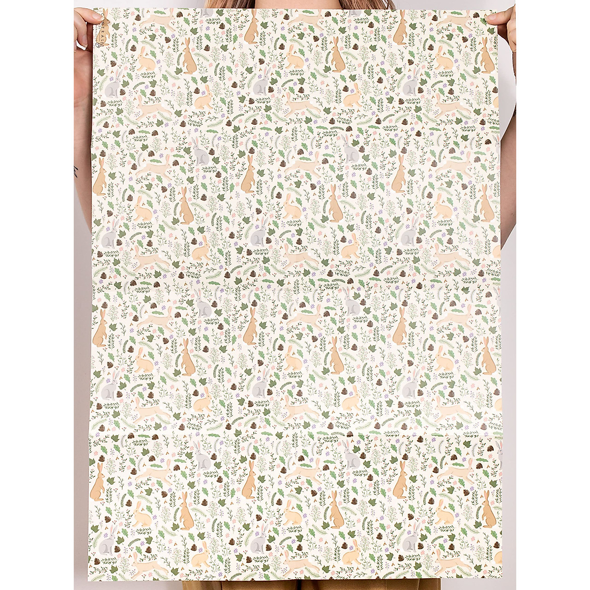 Cute Wrapping Paper - 6 Sheets of Birthday Gift Wrap - Cute Rabbits - Brown Wrapping Paper Sheets - For Girls Baby Shower - Animal Theme - Comes With Fun Stickers - By Central