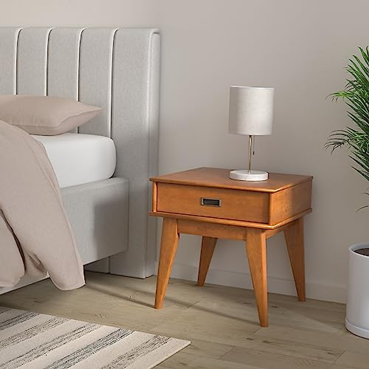 SIMPLIHOME Draper Solid Hardwood 22 inch wide Rectangle End Side Table in Teak Brown with Storage, 1 Drawer, for the Living Room and Bedroom