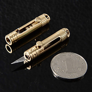 SZHOWORLD Brass Mini Retractable Utility Knife/Mini Box Cutter Small EDC Pocket Portable Knife, Ultra Compact and Lightweight