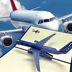 Life-Mate Airplane Pop Up Card, 3D Popup Greeting Cards with Envelope Aircraft for Travel Birthday Graduation Gift Men (Blue)