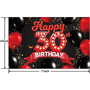 Happy 30th Birthday Red and Black Banner Backdrop Decorations Balloons Theme Decor for Girls Women Princess 30 Years Old Birthday Party Bday Photo Booth Props Supplies Background Favors Glitter Gold