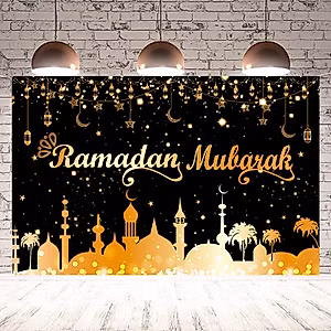 LOONELO Large Ramadan Mubarak Banner,Ramadan Mubarak Backdrop with 70.8''X43.3'',Muslim Ramadan EID Mubarak Hanging Sign,Islamic Ramadan Mubarak Decorations for Eid Al-Adha,Hajj Festival Party
