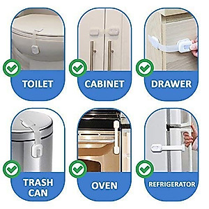 Clean Air Guard Child Safety Strap Locks (4 Pack) - Cabinet Locks for Babies - Fridge, Cabinets, Drawers, Dishwasher, Toilet, 3M Adhesive No Drilling - Baby proofing - Child Proof Cabinet latches