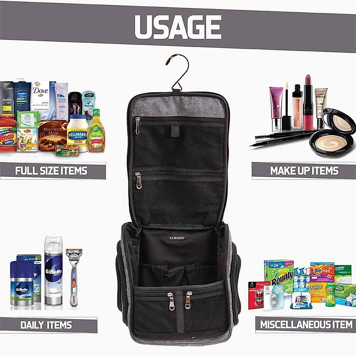 fjackets Toiletry Bag Grey Travel Containers For Toiletries With Cruise Ship Essentials - Road Trip Essentials -Airplane Travel Essentials, Travel Accessories - Bathroom & Shower Organizer