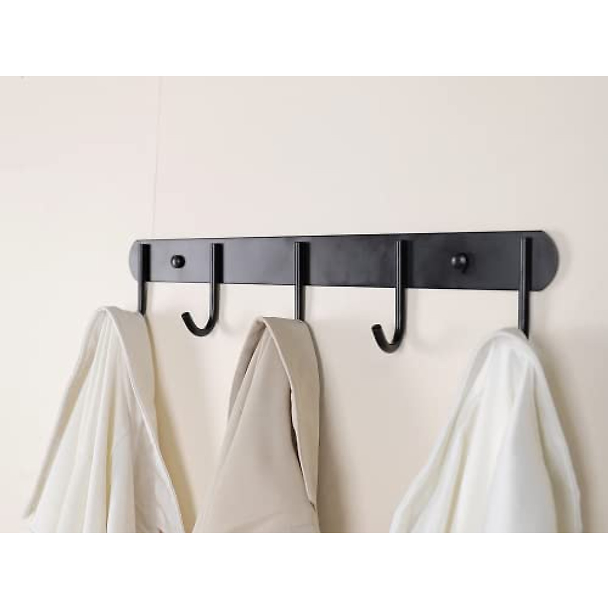 Encozy Coat Rack Wall Mounted - 5 Hooks, Heavy Duty, Stainless Steel, Metal Coat Hook Rail for Coat Hat Towel Purse Robes (Heavy Duty Black 2pc)
