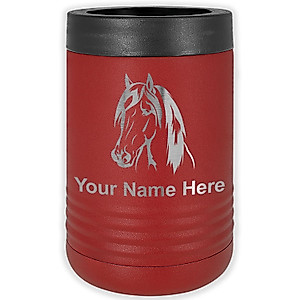 LaserGram Double Wall Insulated Beverage Can Holder, Horse Head 1, Personalized Engraving Included (Standard Can, Maroon)