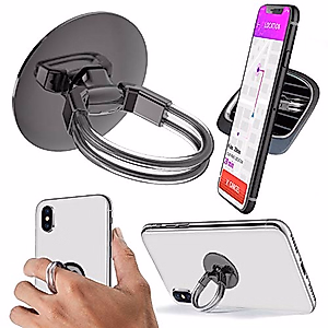 Aduro Phone Ring Holder [3-in-1] - Phone Ring, Phone Stand, Phone Car Vent Mount, Finger Grip Phone Holder for All iPhone, Samsung Galaxy (Black)