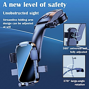 Dashboard Phone Holder,Powerful Vacuum Suction+Flexible Arm 360 Adjustable Car Phone Holder Mount Clip,Most Stable Phone Holder for Car Compatible with iPhone 14 Plus/Pro Max XR XPlus